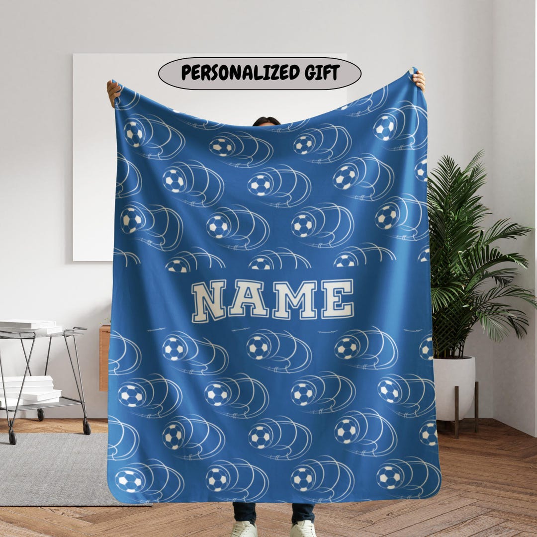 Personalized Soccer Blanket, Custom Sherpa Throw With Name, Soccer Gift ...
