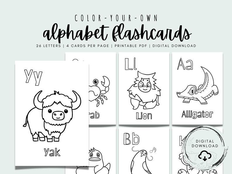 Printable Flashcards Alphabet Flashcards Digital Flashcards - Etsy