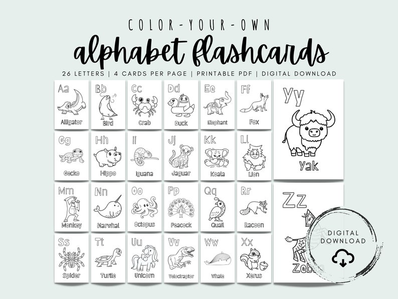 Printable Flashcards Alphabet Flashcards Digital Flashcards - Etsy