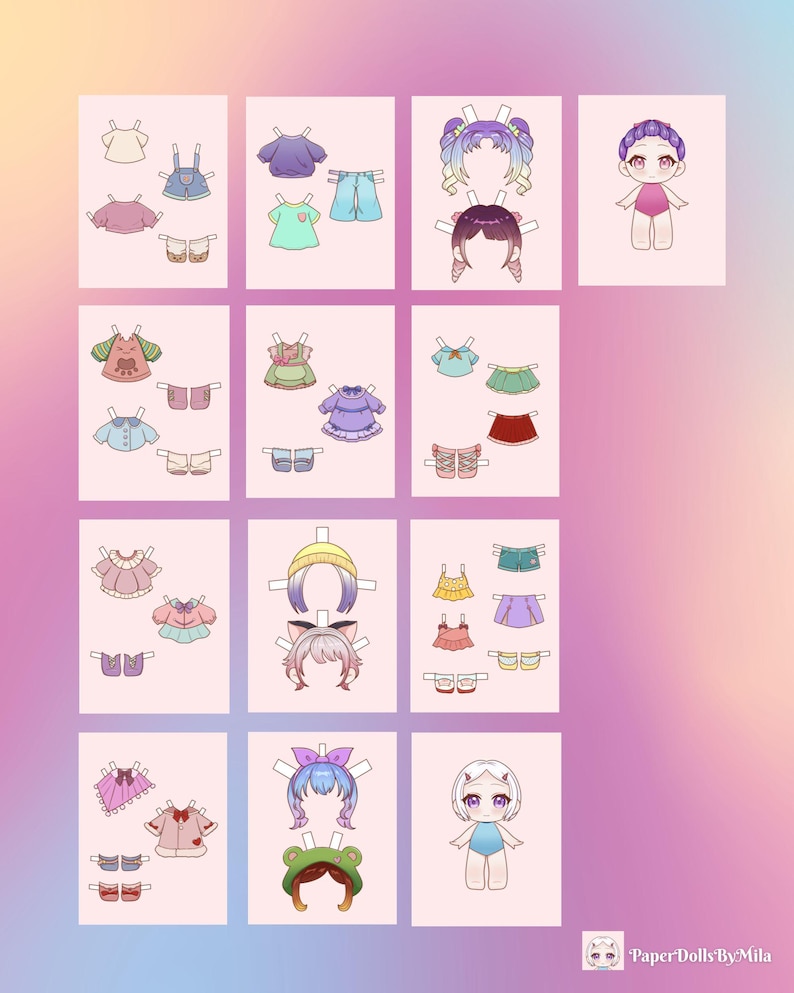 Printable Chibi Paper Dolls – 2 Full-color Dolls + 11 Outfits – Cut and ...