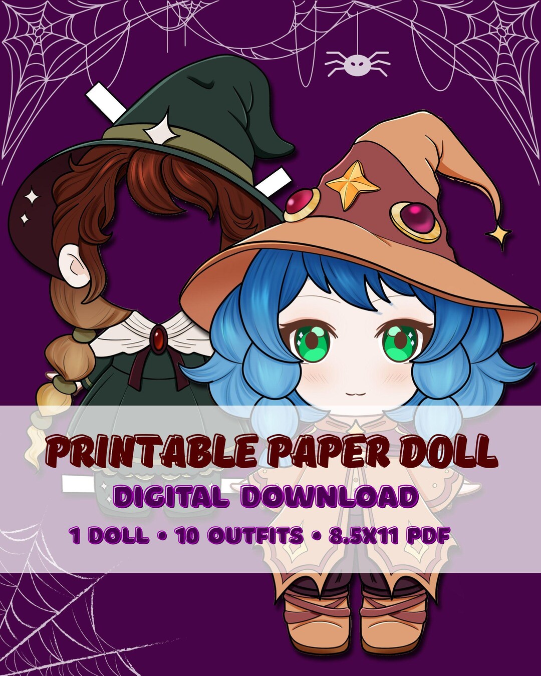 Printable Kawaii Witch Paper Doll: Dress-up Chibi, Halloween Craft ...