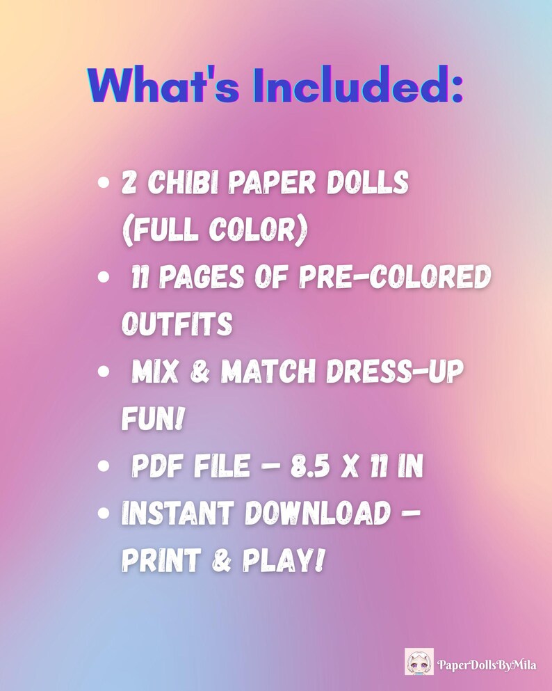 Printable Chibi Paper Dolls – 2 Full-color Dolls + 11 Outfits – Cut and ...