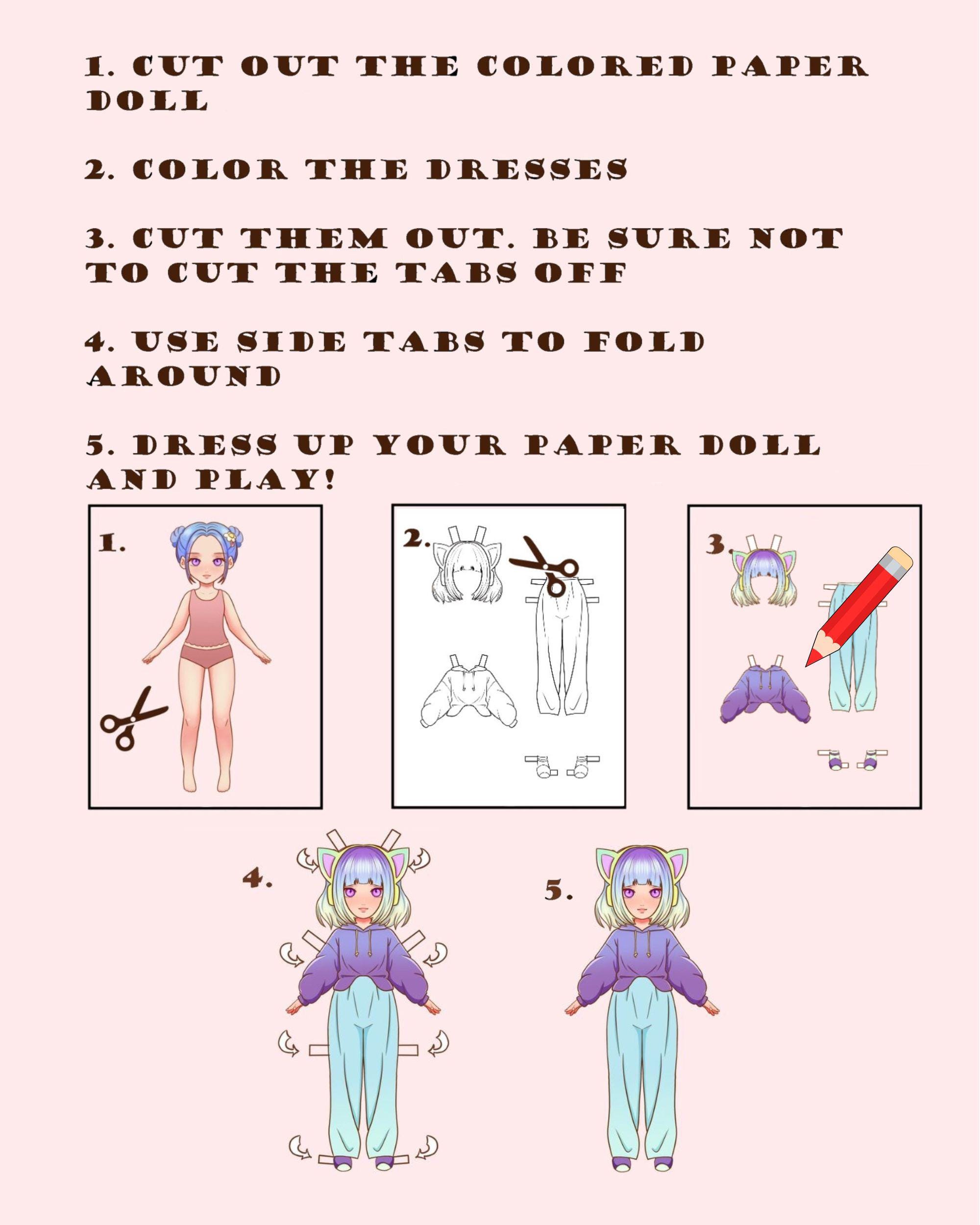 Printable Anime Paper Doll 10 Outfits to Color & Dress-up PDF Digital ...