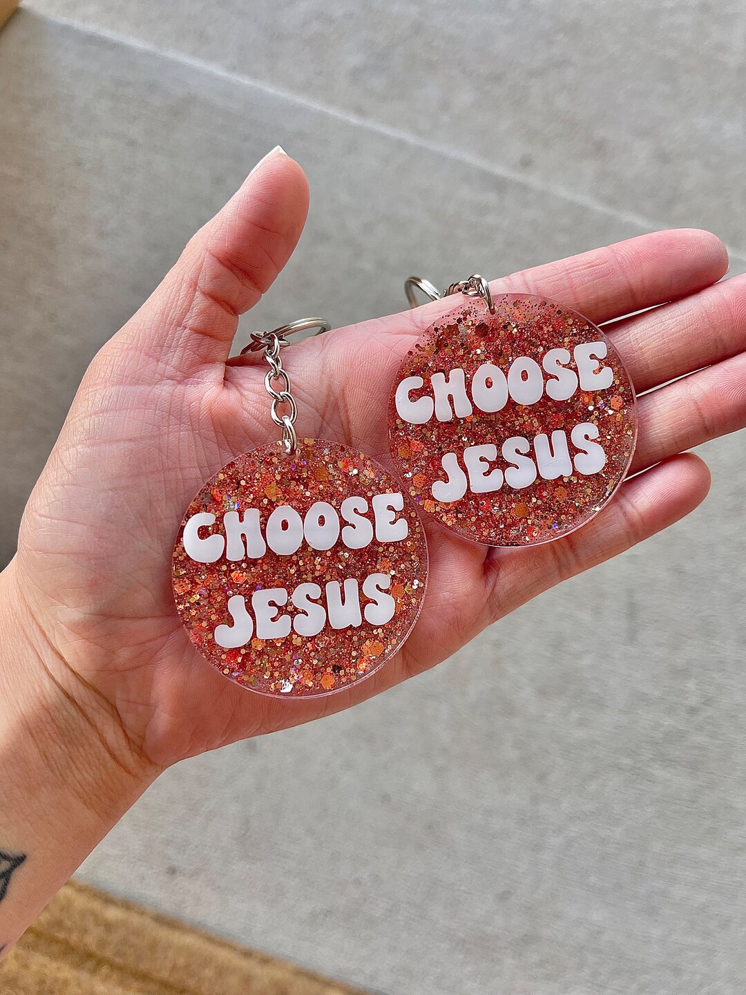 Choose Jesus Pumpkin Orange Glitter Christian Keychain | Religious ...