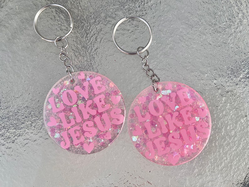 Love Like Jesus Pink Glitter Christian Keychain | Religious Keychain ...