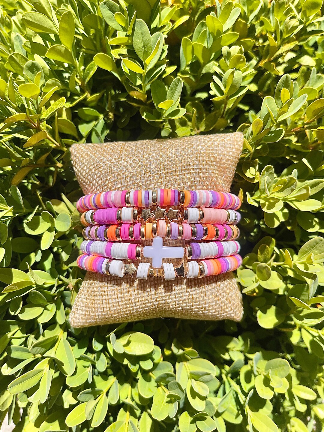 Preppy Starburst Cross Bracelet Set, Clay Heishi Beads - Etsy