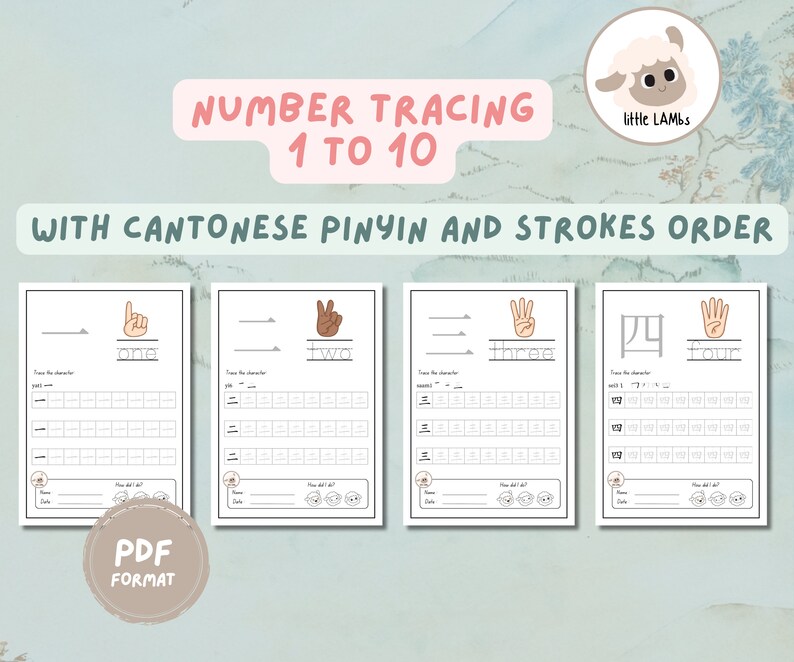 Printable Traditional Chinese Number Tracing Worksheets 1 to 10 ...