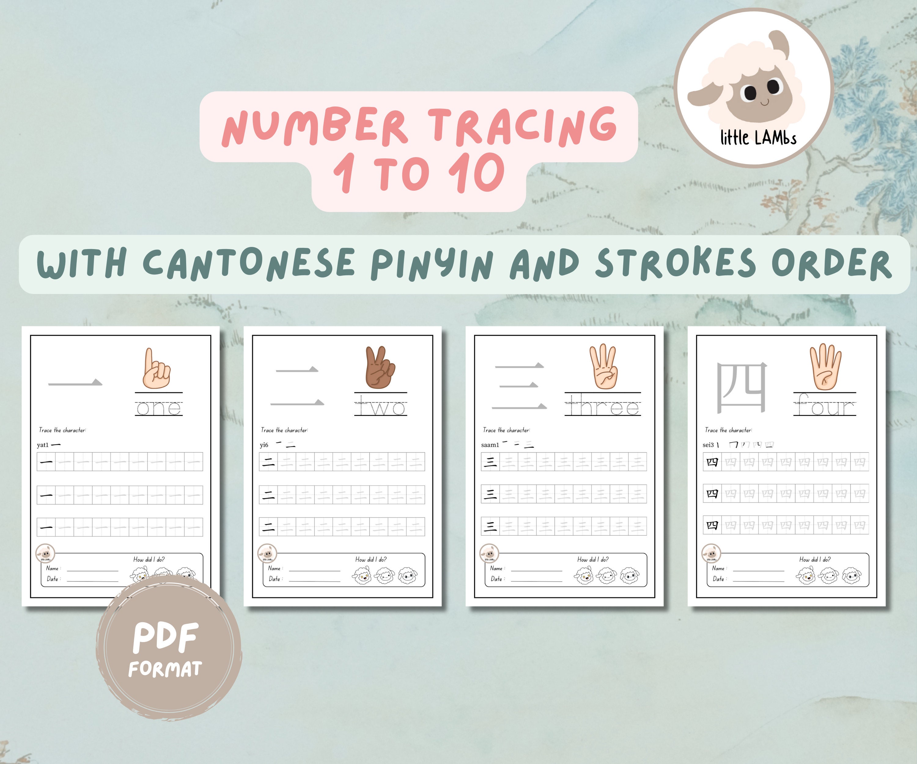 Printable Traditional Chinese Number Tracing Worksheets 1 to 10 ...