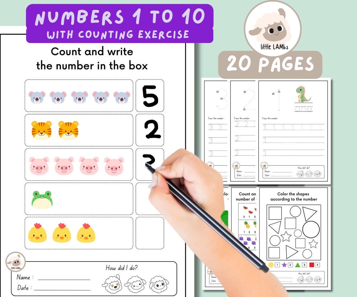 STAGE 3 - Number Tracing Worksheets Printable With Counting Exercise - Etsy