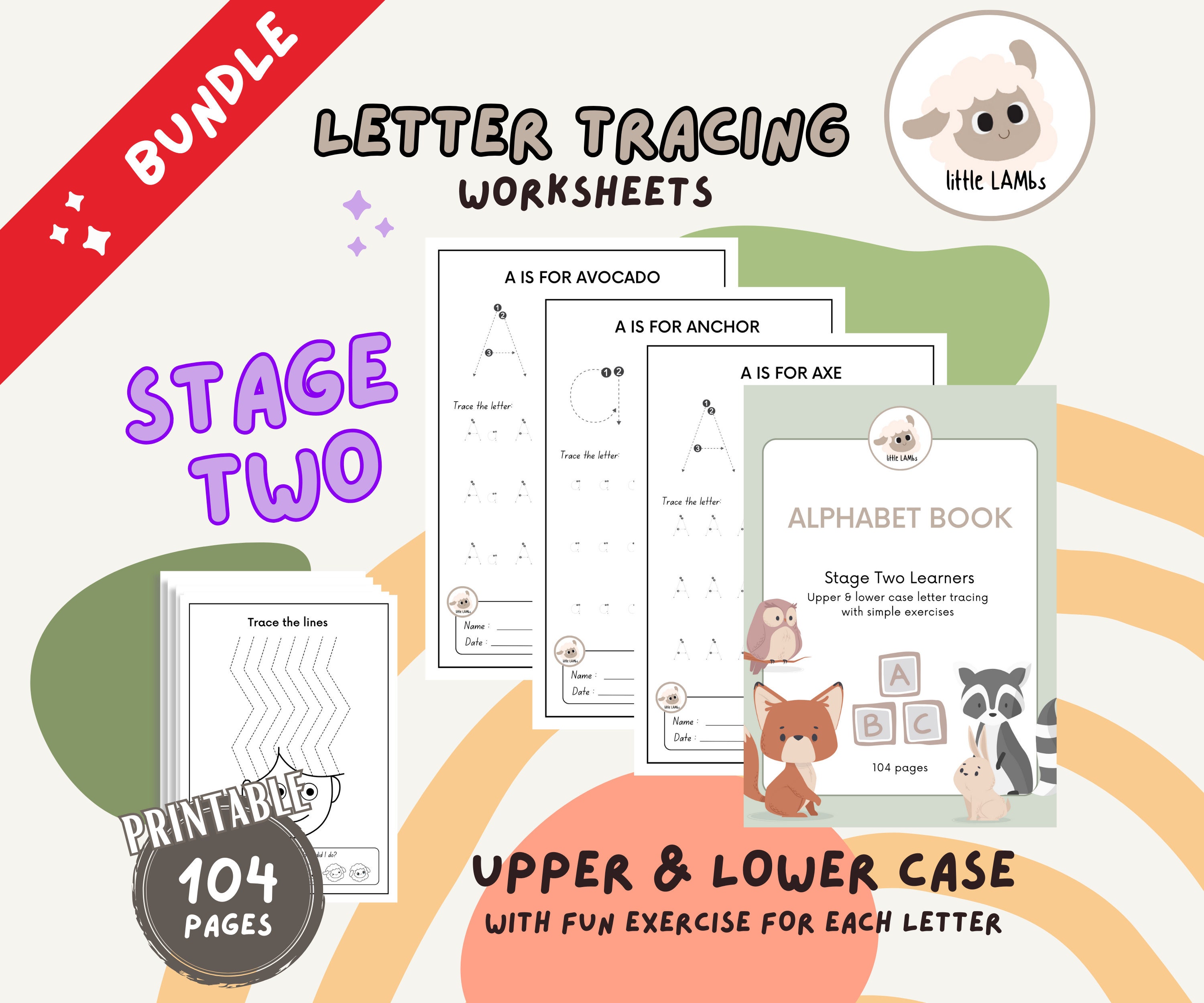 STAGE 2 - Alphabet Letter Tracing Worksheets Printable - Upper & Lower ...