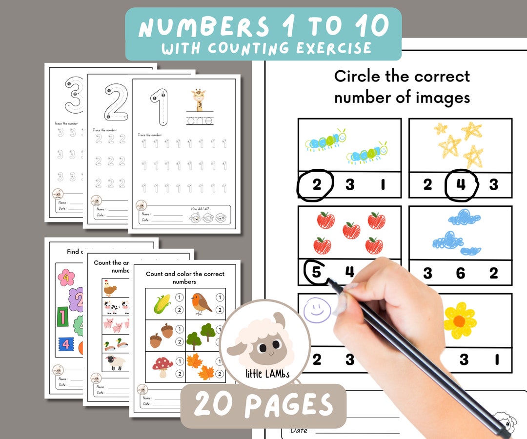 STAGE 1 - Number Tracing Worksheets Printable With Counting Exercise - Etsy
