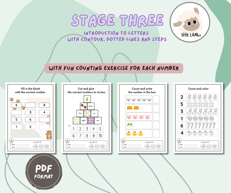 STAGE 3 - Number Tracing Worksheets Printable With Counting Exercise - Etsy