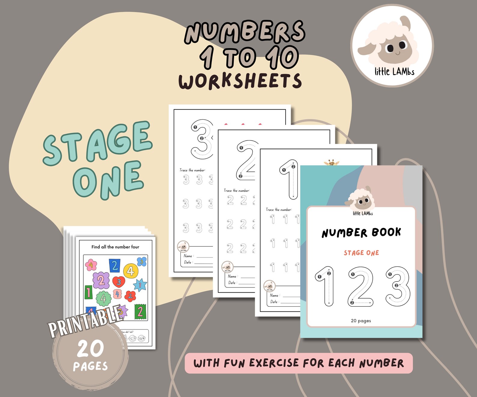 STAGE 1 - Number Tracing Worksheets Printable With Counting Exercise - Etsy