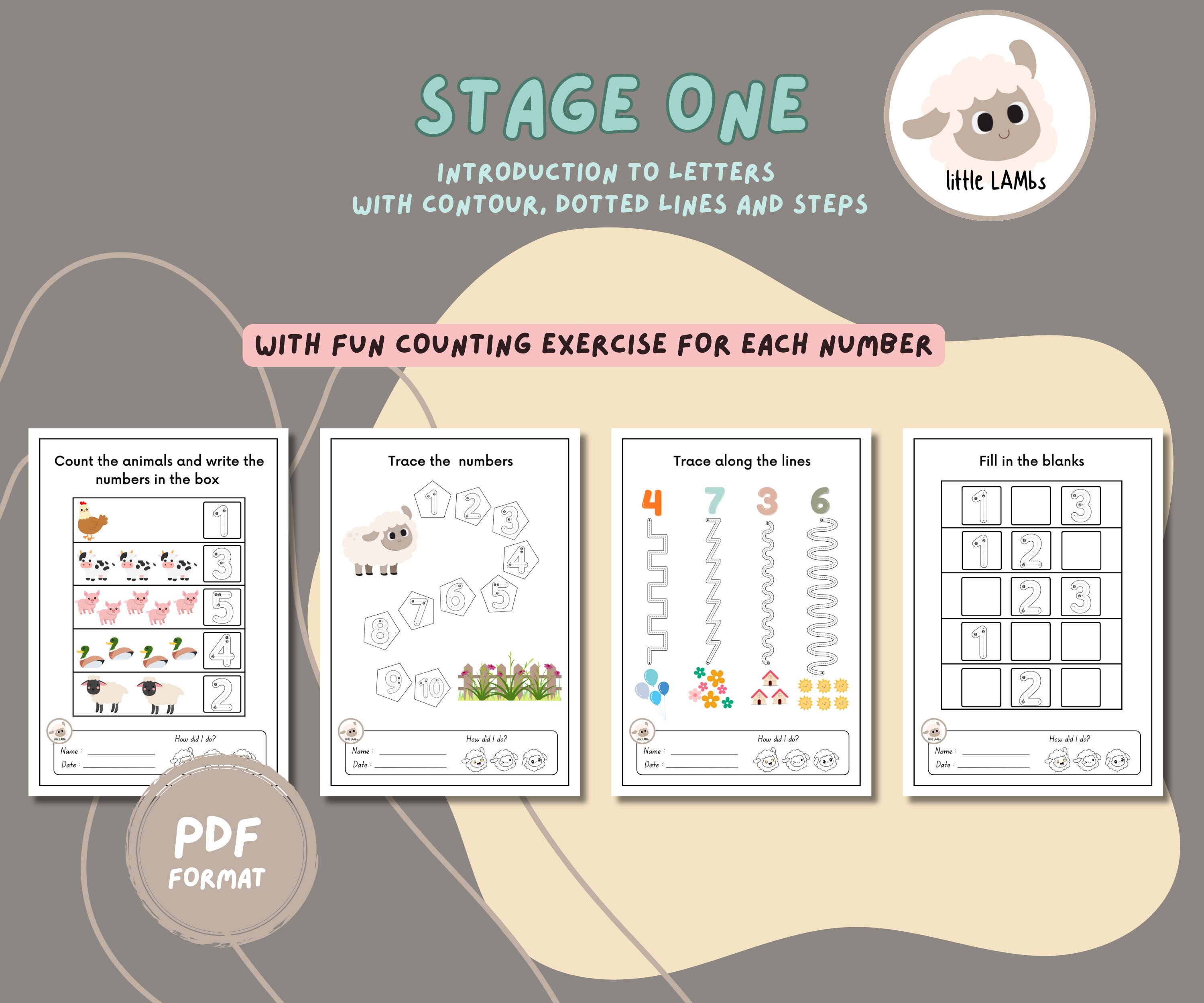 STAGE 1 - Number Tracing Worksheets Printable With Counting Exercise - Etsy