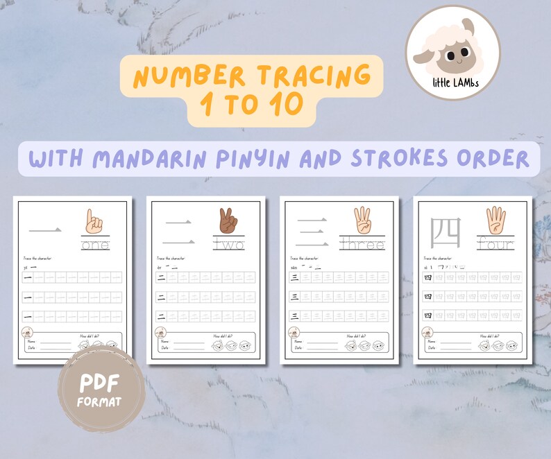 Printable Simplified Chinese Number Tracing Worksheets 1 to 10 ...