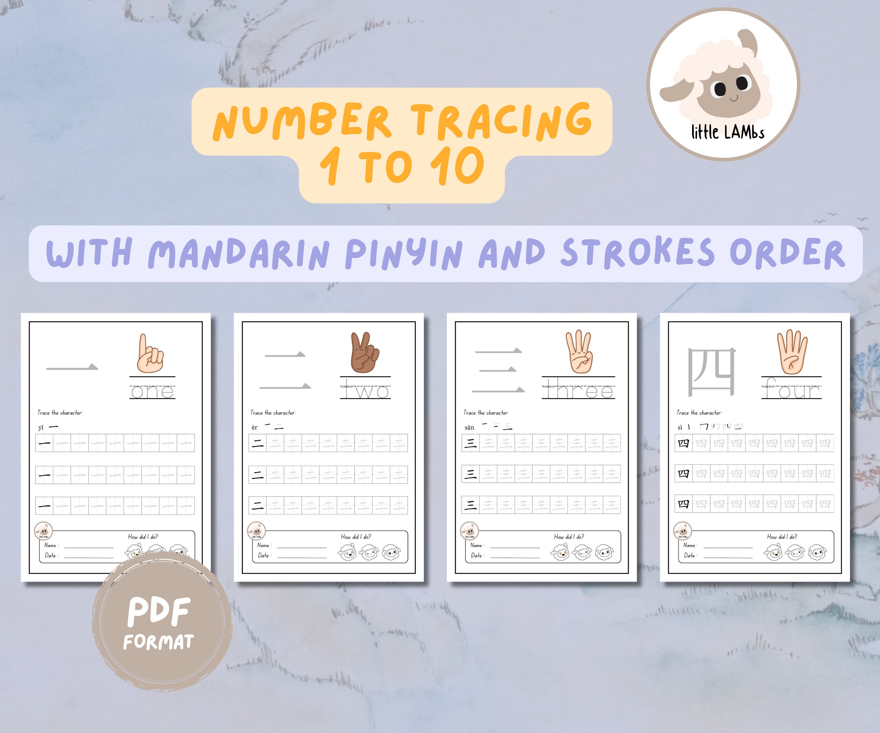 Printable Simplified Chinese Number Tracing Worksheets 1 to 10 ...