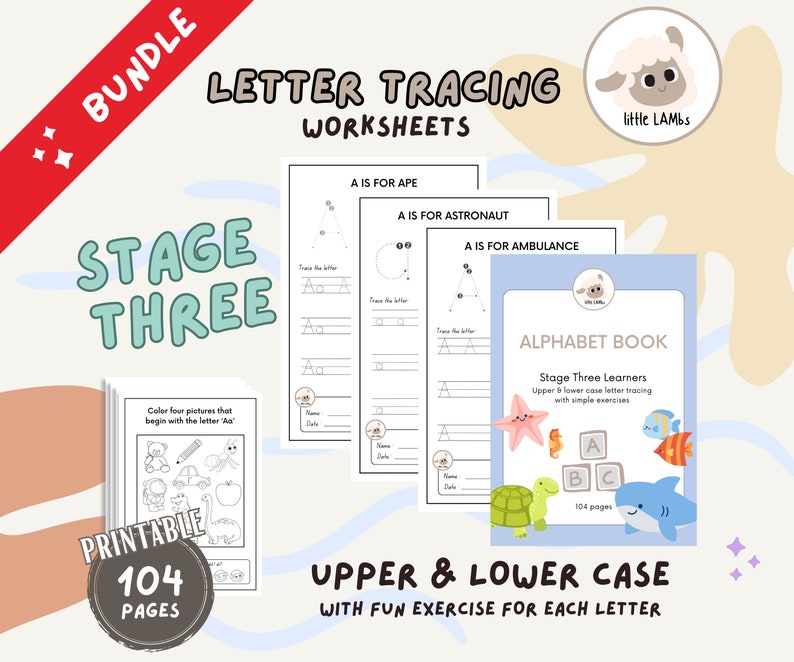 STAGE 3 - Alphabet Letter Tracing Worksheets Printable - Upper & Lower ...
