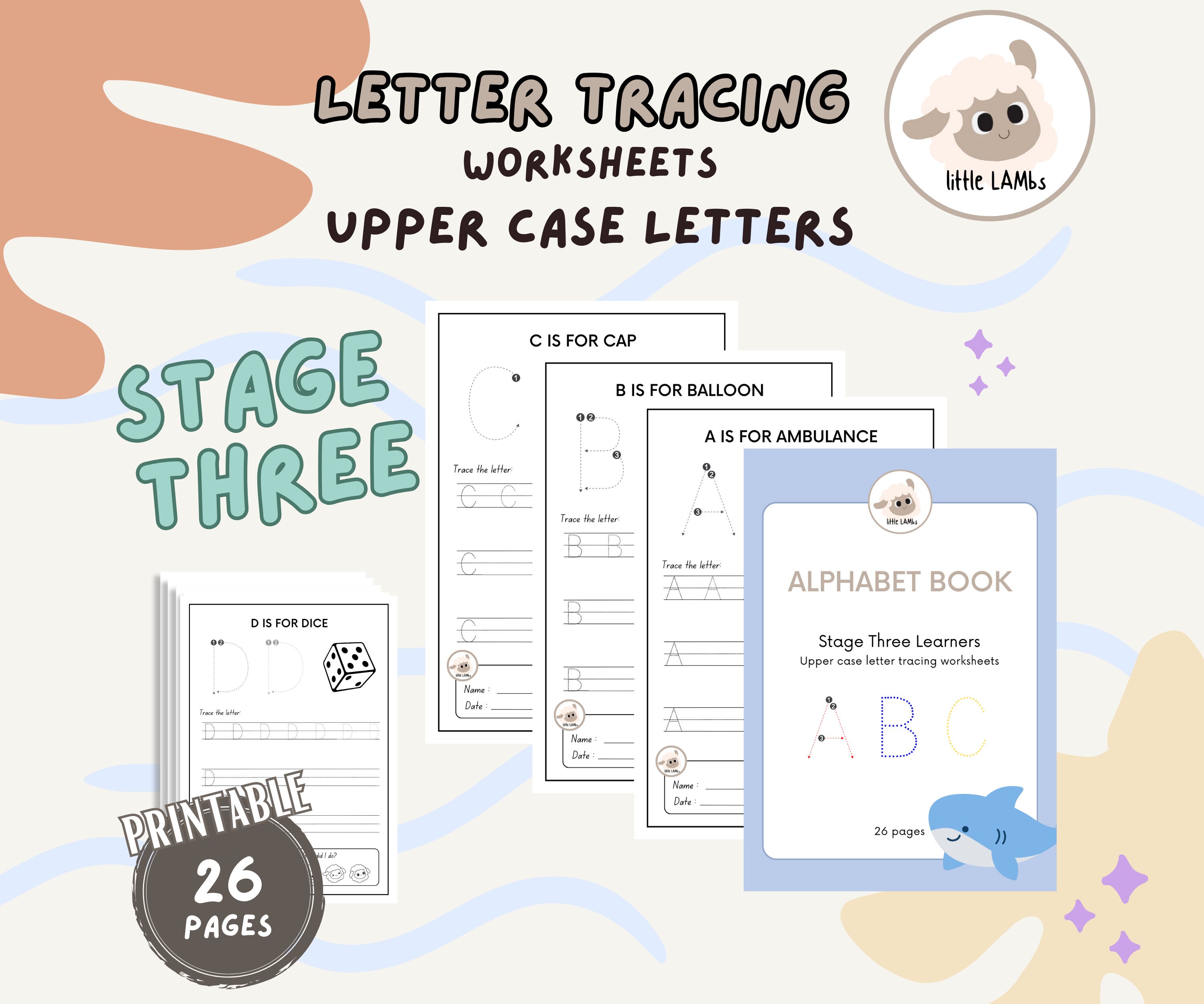 Printable Alphabet Letter Tracing Worksheets Upper Case - Etsy