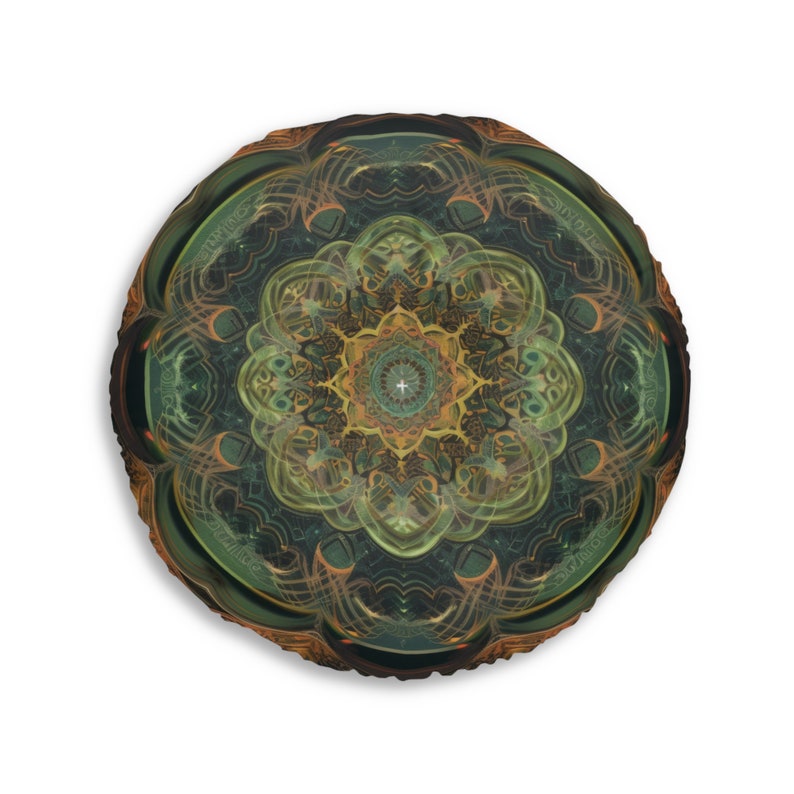 Emerald and Gold Mandala Tufted Floor Pillow, Round. Colorful Style in ...