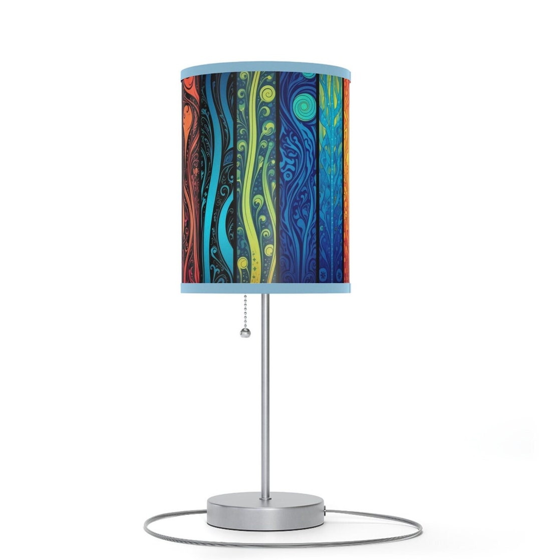 Colorful Psychedelic Lamp on a Stand. Panels of Cartoon Like Patterns ...