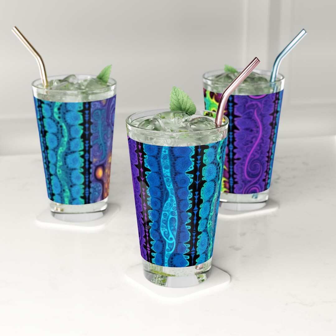 Custom Psychedelic Pint Glass - Vibrant 16oz Barware With Retro ...
