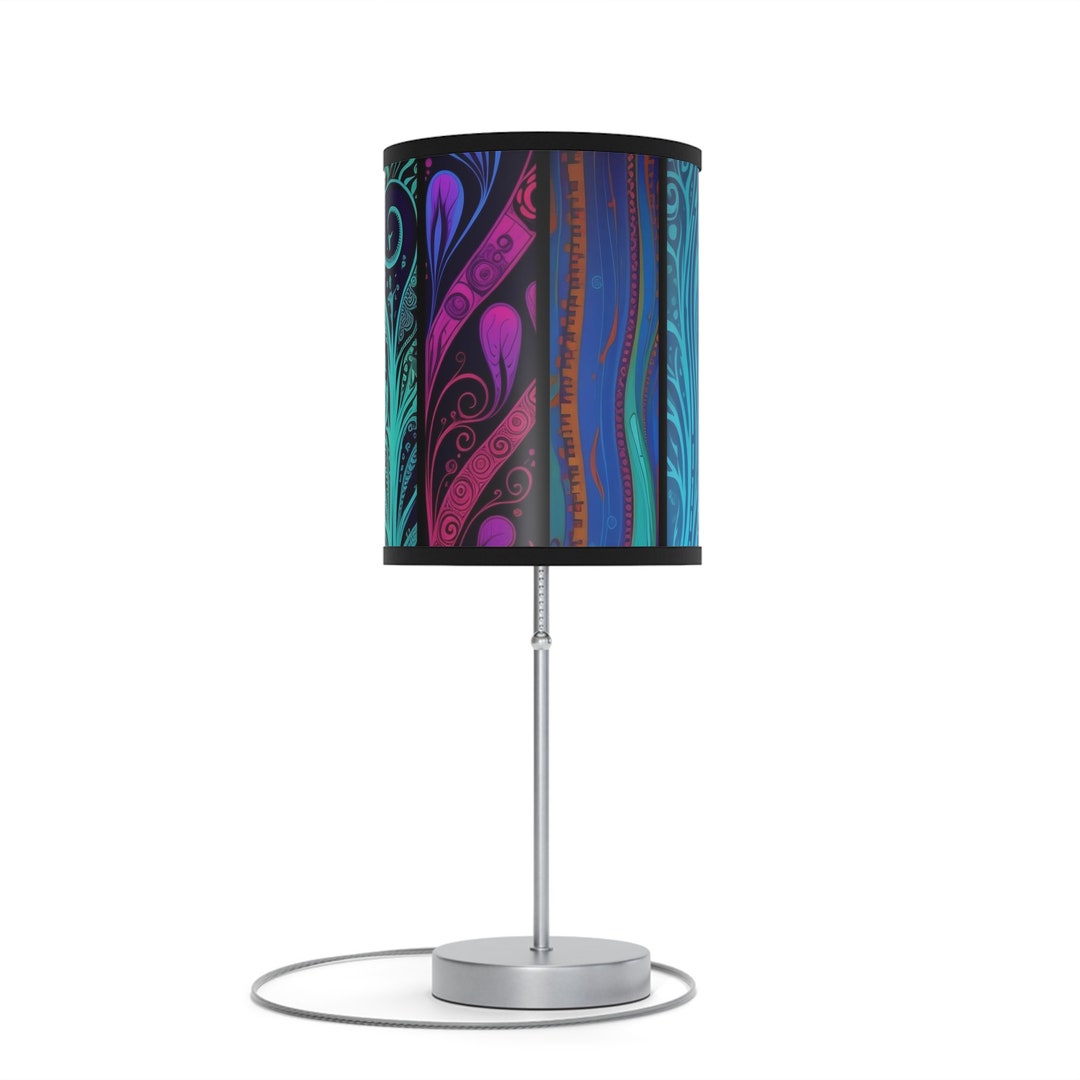 Boho Psychedelic Lamp on a Stand. Panels of Cartoon Like Patterns Make ...