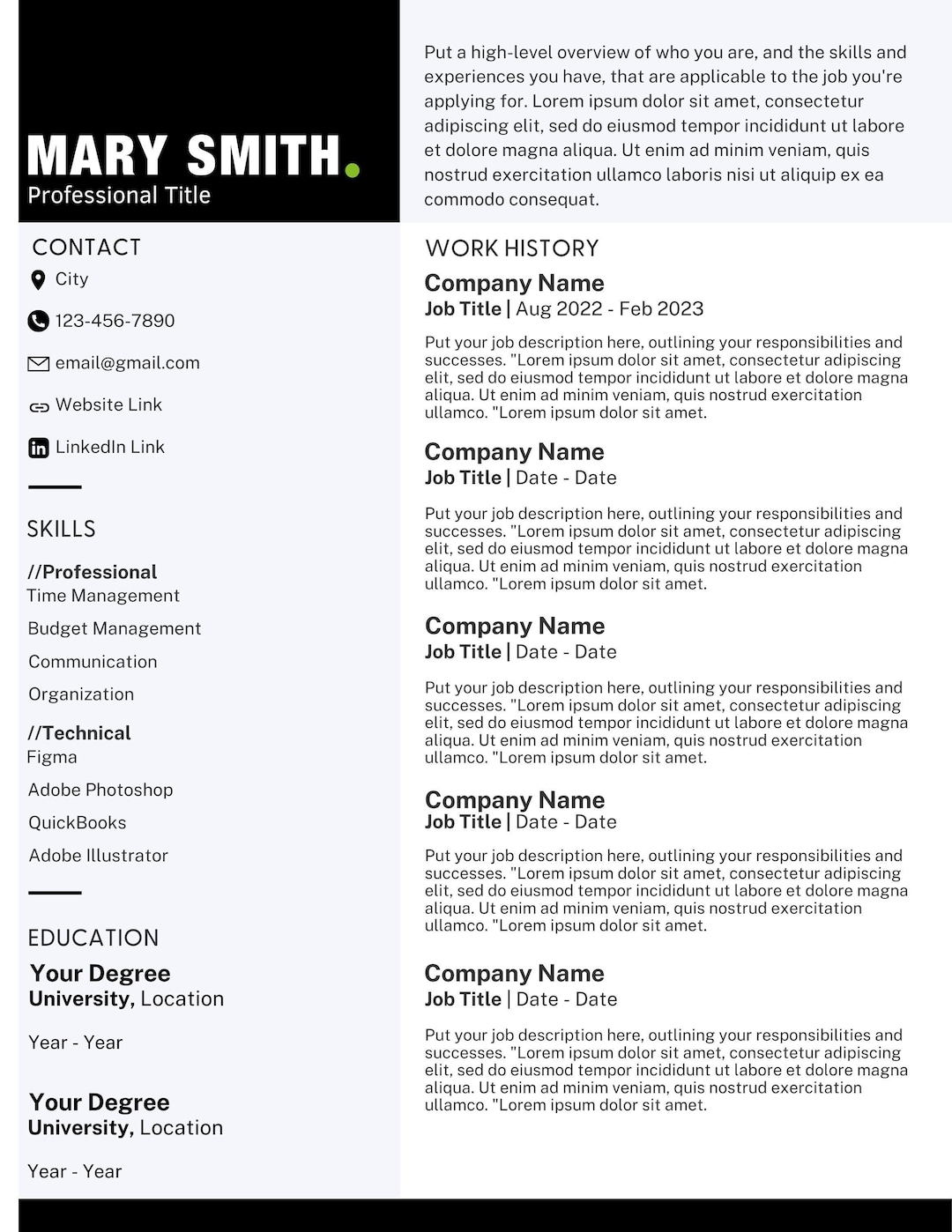Clean Resume Template for Canva | Minimalist Executive CV Design | Bold ...