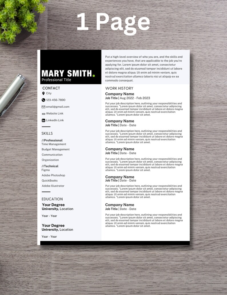 Clean Resume Template for Canva Minimalist Executive CV Design Bold ...