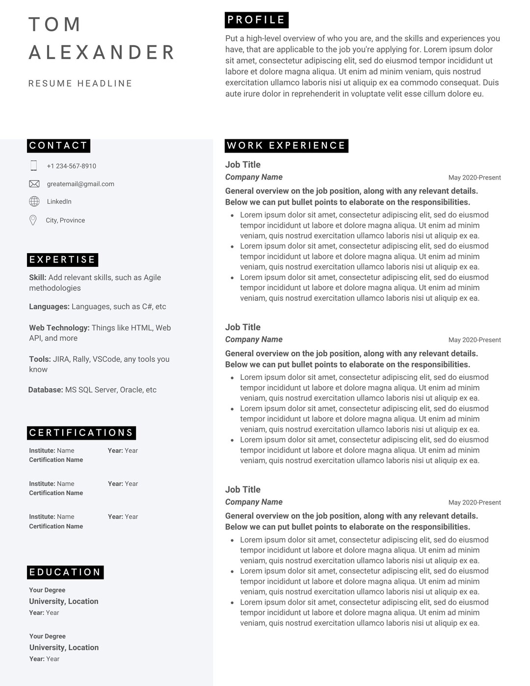 Clean Resume Template for Canva | Minimalist Executive CV Design ...