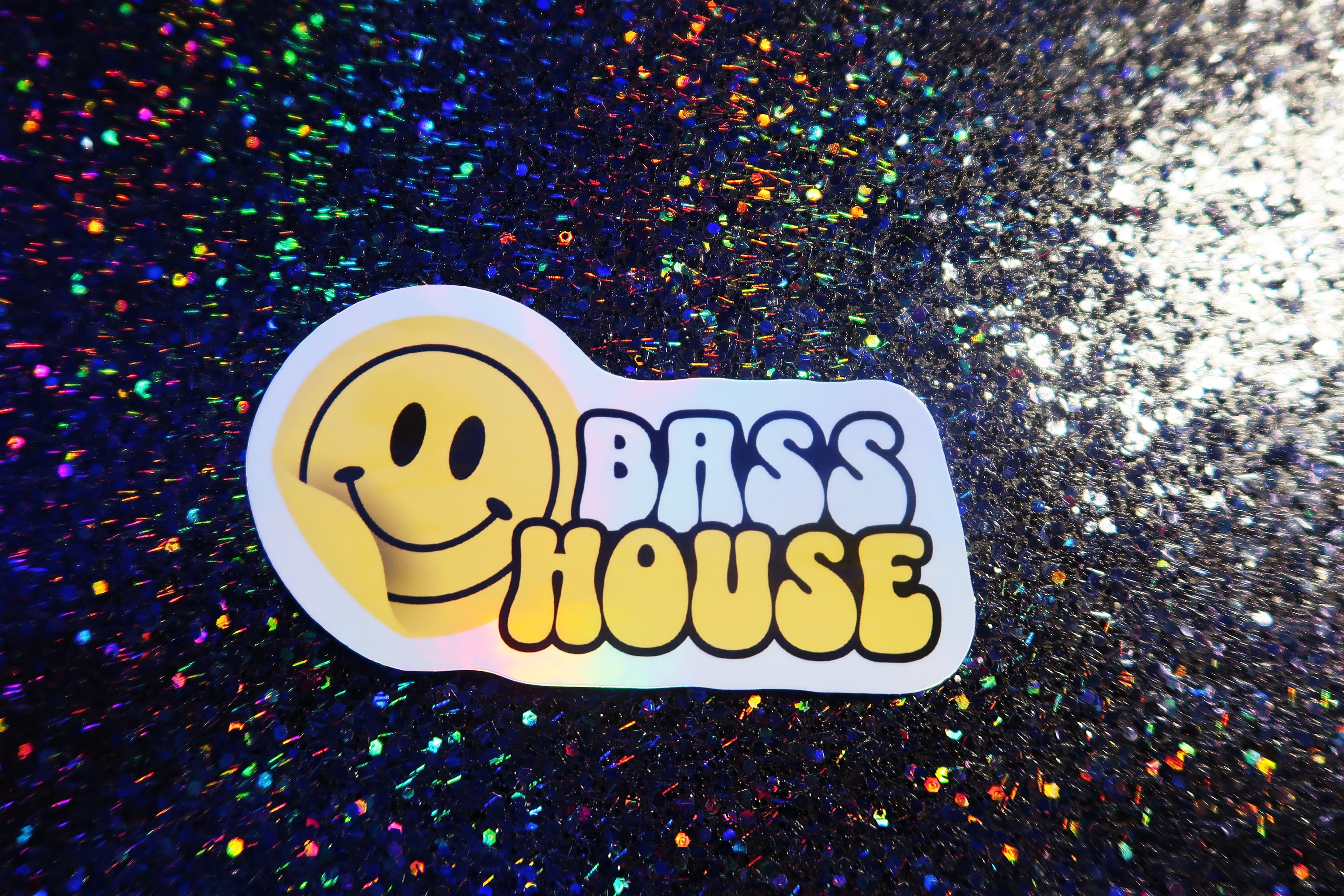 Bass House Smiley Holographic Sticker EDM Holo Sticker, Weatherproof ...