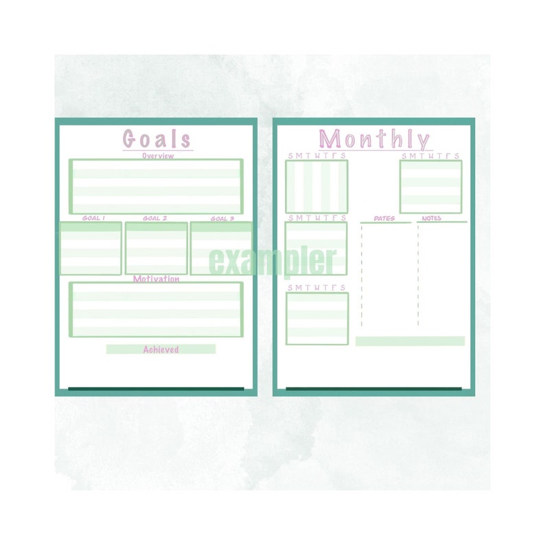 Green Digital Planner Template, Monthly Planner, Goal Planner, Undated ...