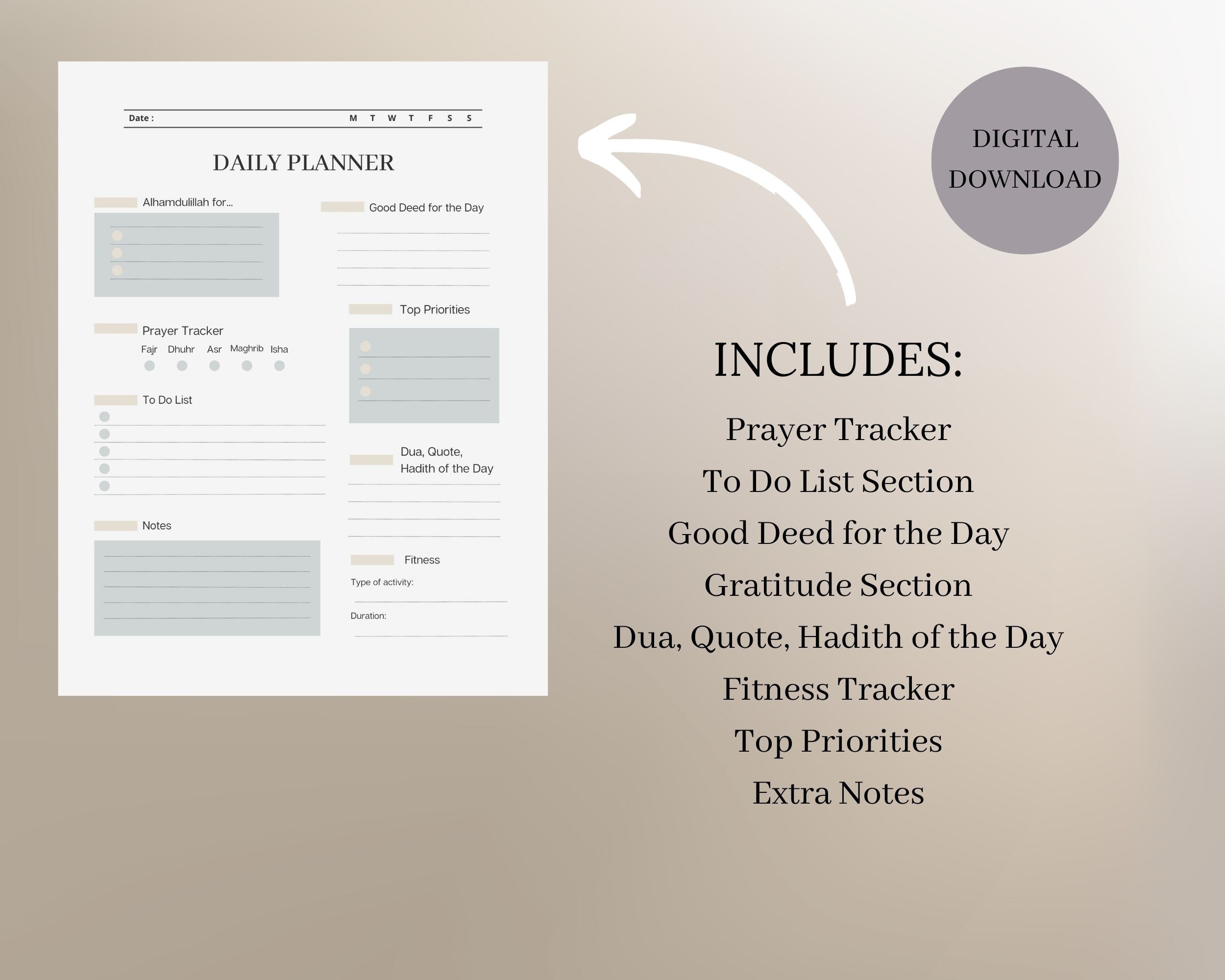 Muslim Daily Planner, Digital Planner, Salah Prayer Tracker, Islamic ...