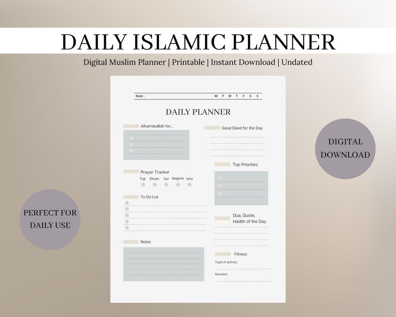 Muslim Daily Planner, Digital Planner, Salah Prayer Tracker, Islamic ...