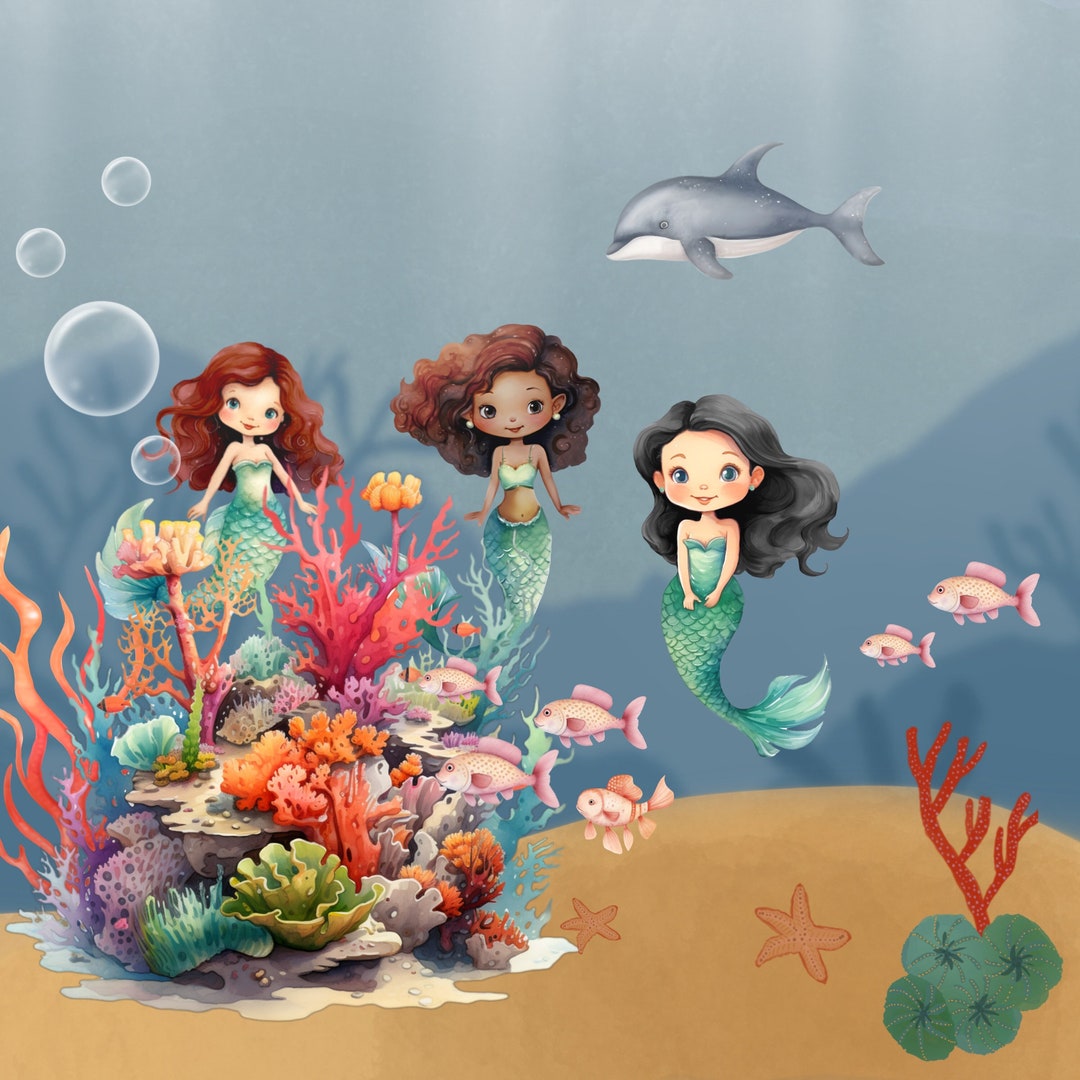 Watercolor Mermaid Clipart, Watercolor Mermaid, Under the Sea Clipart ...