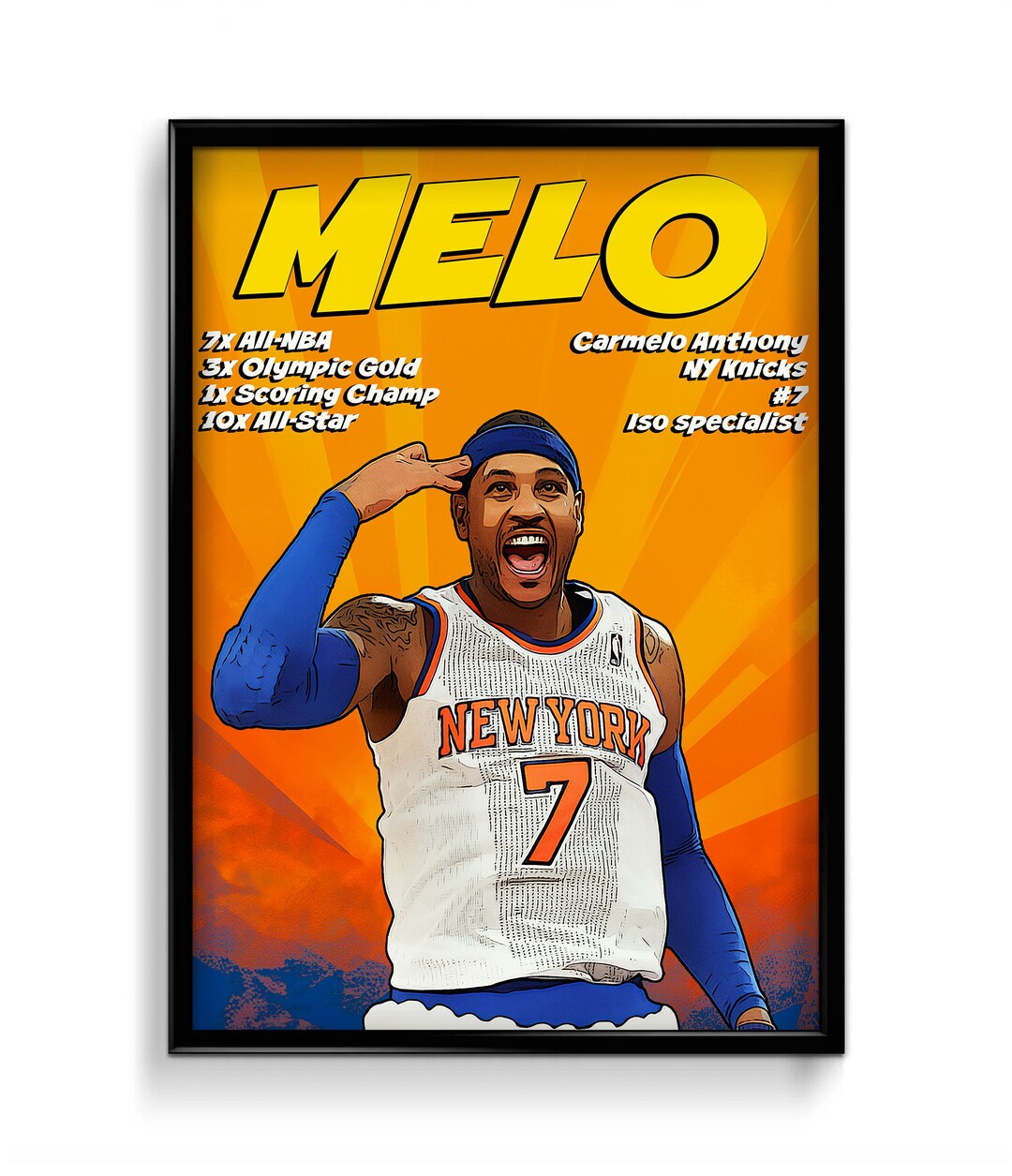 Carmelo Anthony Poster, New York Knicks Art Print, NBA Poster, High ...