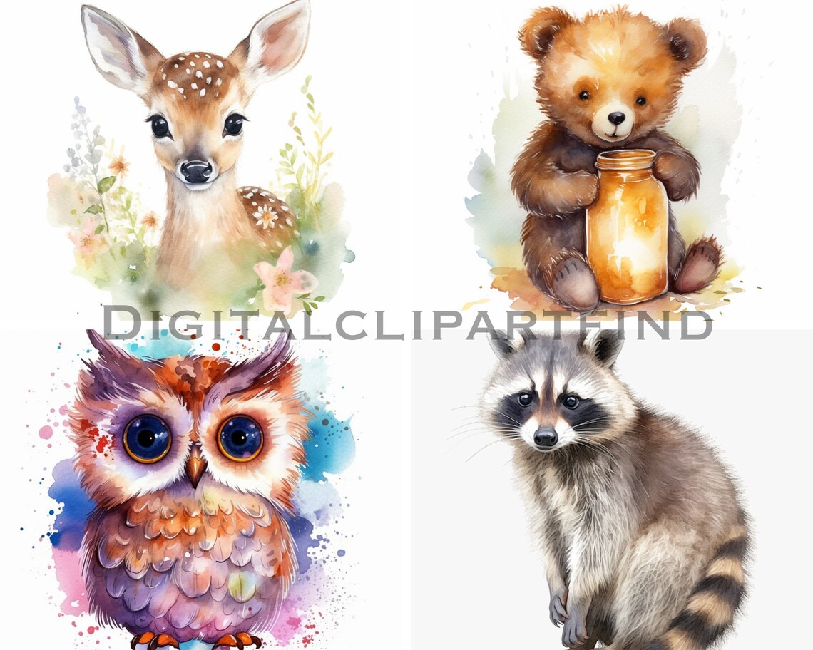 Woodland Animals Clipart Watercolor Clipart for Commercial Use ...