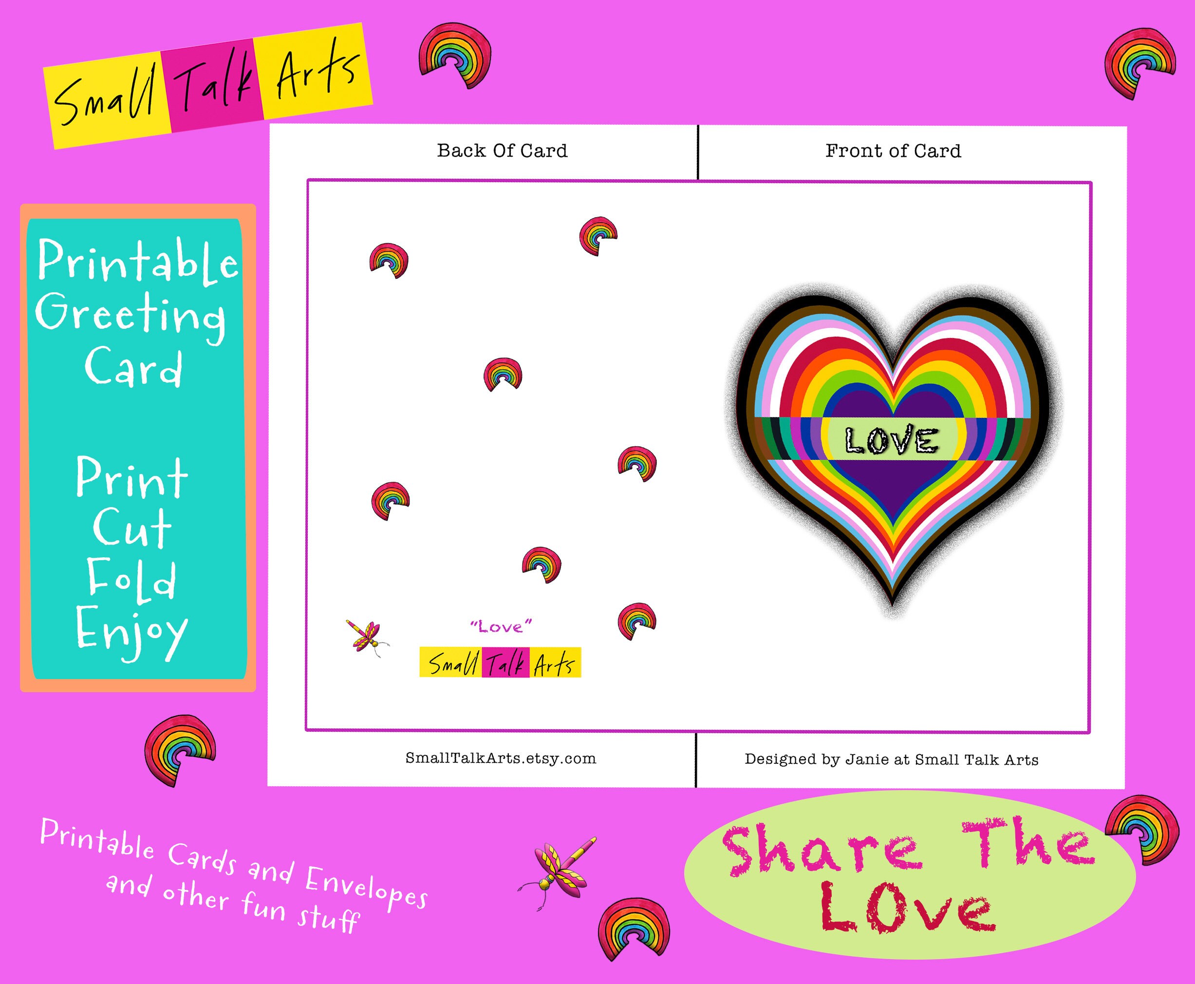 Printable "love" Pride Greeting Card Plus Custom Designed Envelope ...