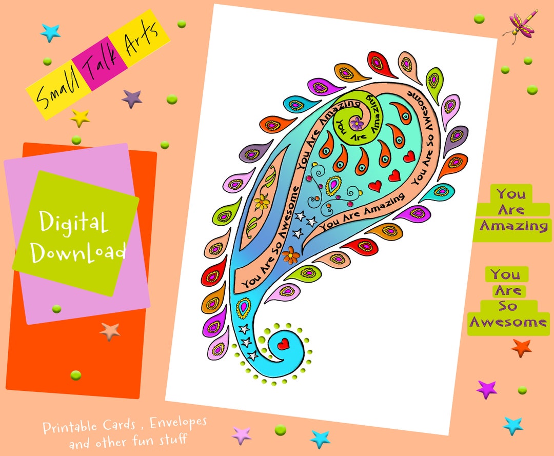 Printable "you Are Amazing" Greeting Card Plus Custom Envelope With ...