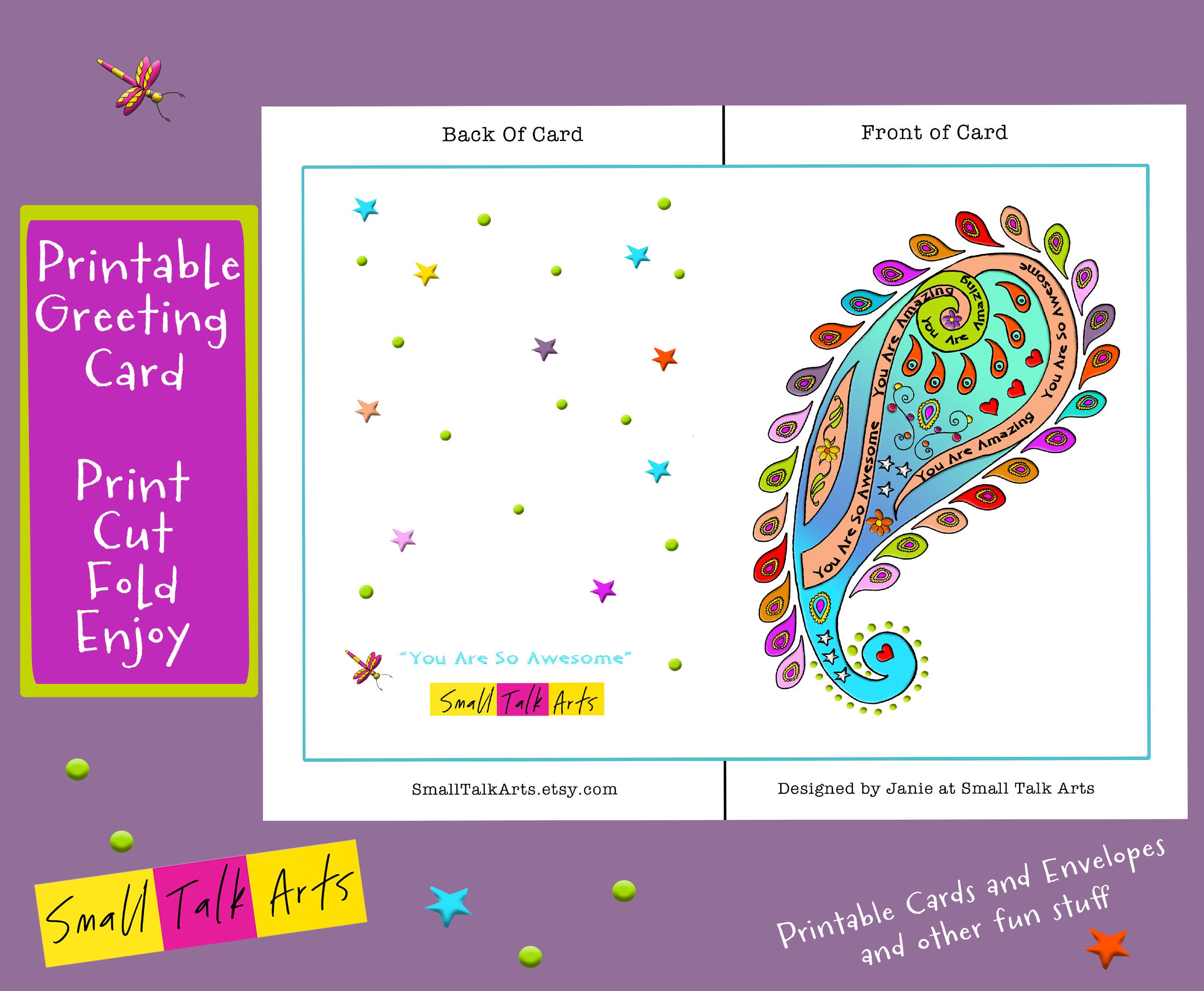 Printable "you Are Amazing" Greeting Card Plus Custom Envelope With ...