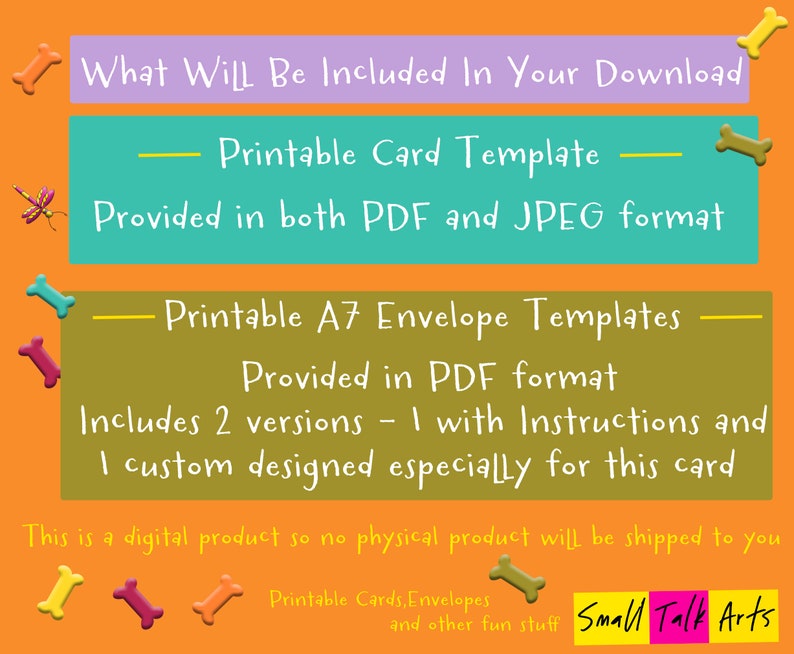 Printable wag Your Tail Colorful Dog Greeting Card Plus Custom Envelope ...