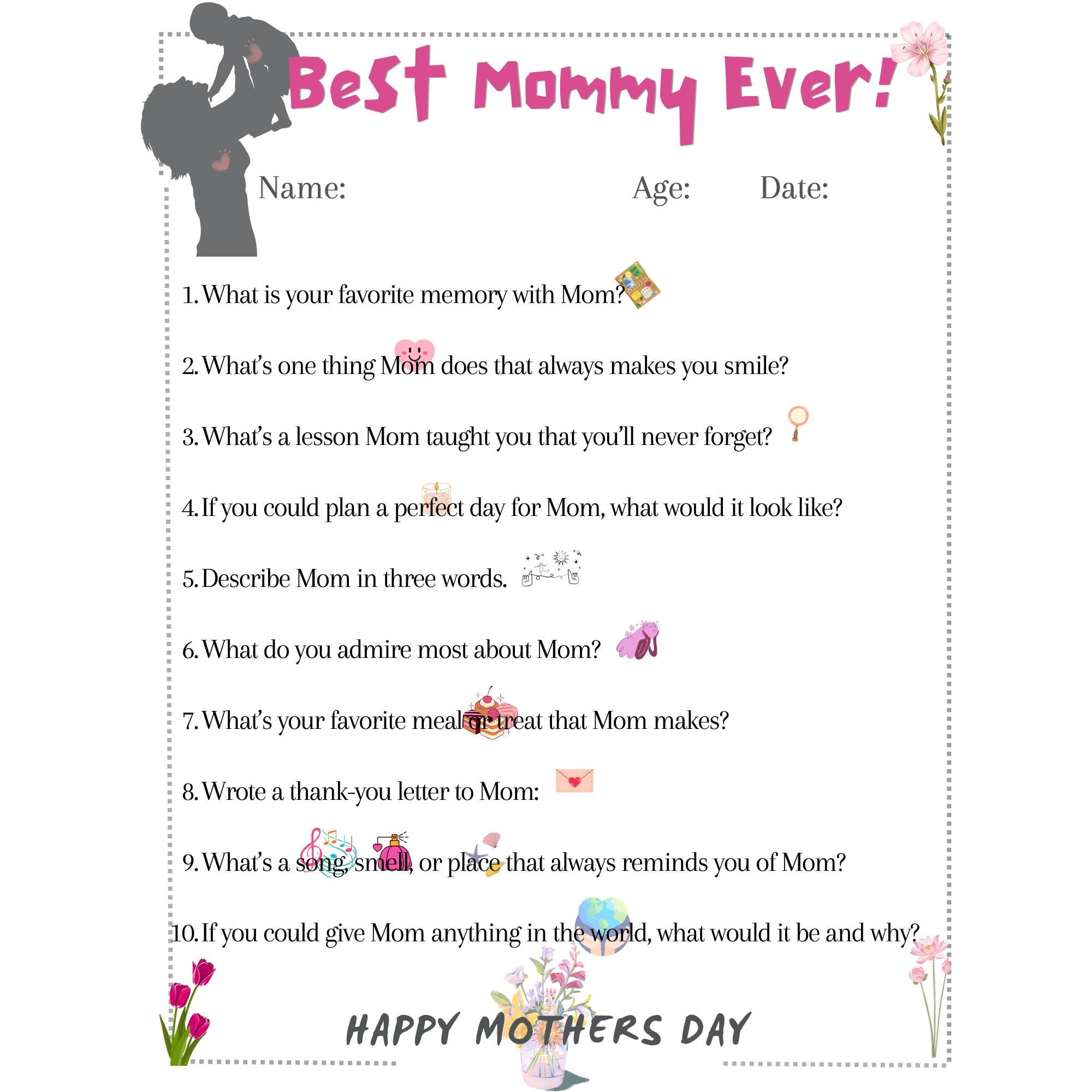 Mother’s Day Gift – Printable Questionnaire for Kids & Adults | 10 ...