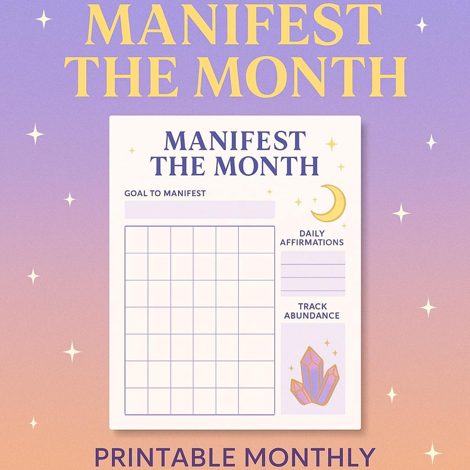 Manifest the Month – Celestial Printable Monthly Manifestation Planner ...