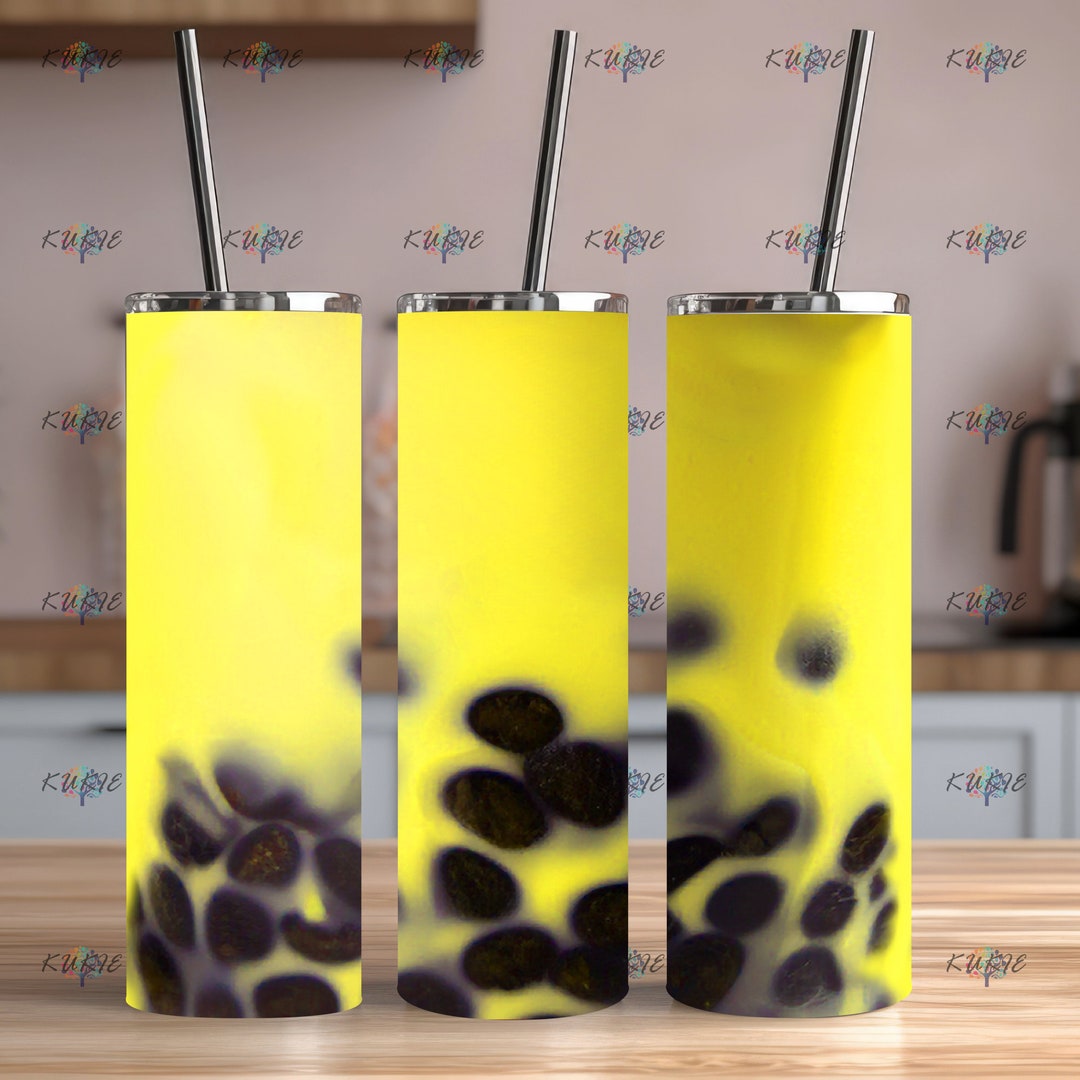 Tumbler Yellow Boba, Tumbler Bubble Tea, 20 Oz Skinny Tumbler ...