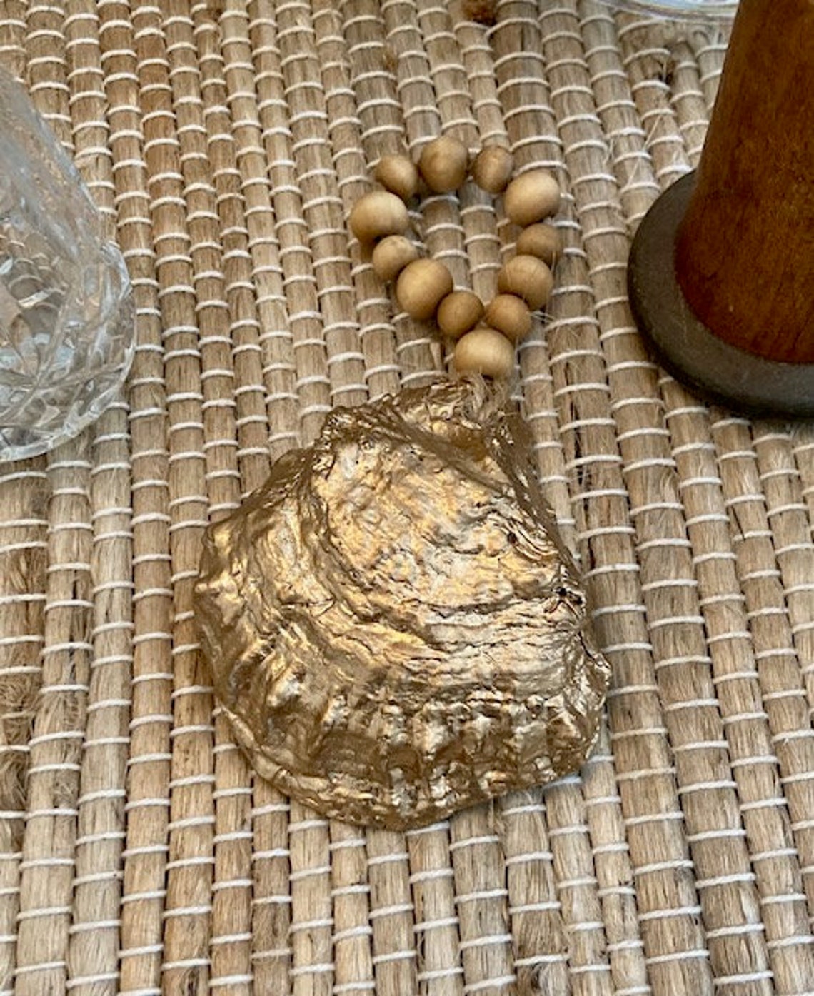 Oyster Shell Napkin Rings Monstera Decoupage Gold Paint Adorned With ...