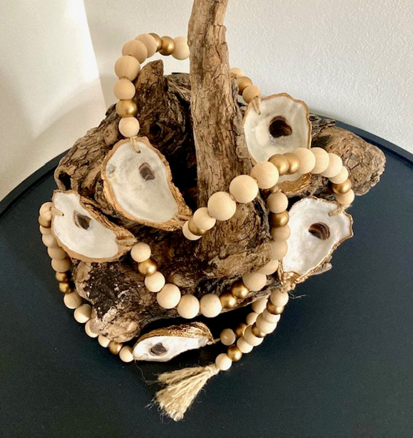 Christmas Oyster Shell Garland Coastal Holiday Decoration Jute Tassels ...