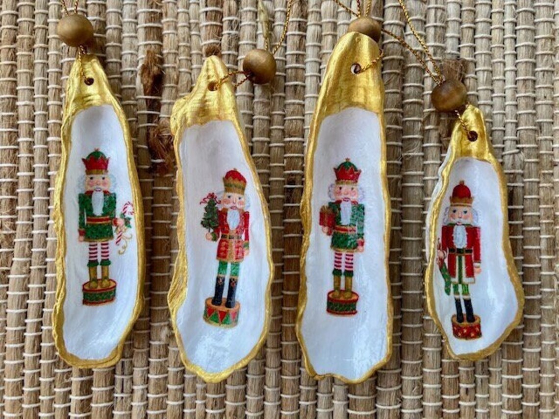 Nutcracker Oyster Shell Christmas Holiday Ornaments, a 4 Ornament Suite ...