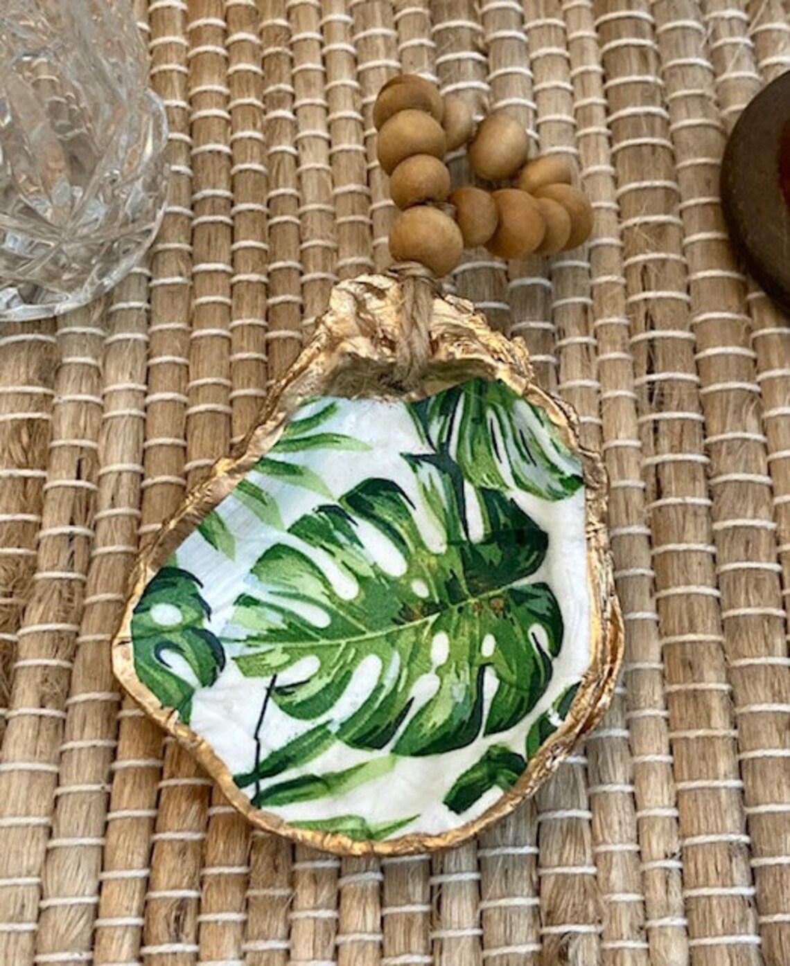 Oyster Shell Napkin Rings Monstera Decoupage Gold Paint Adorned With ...