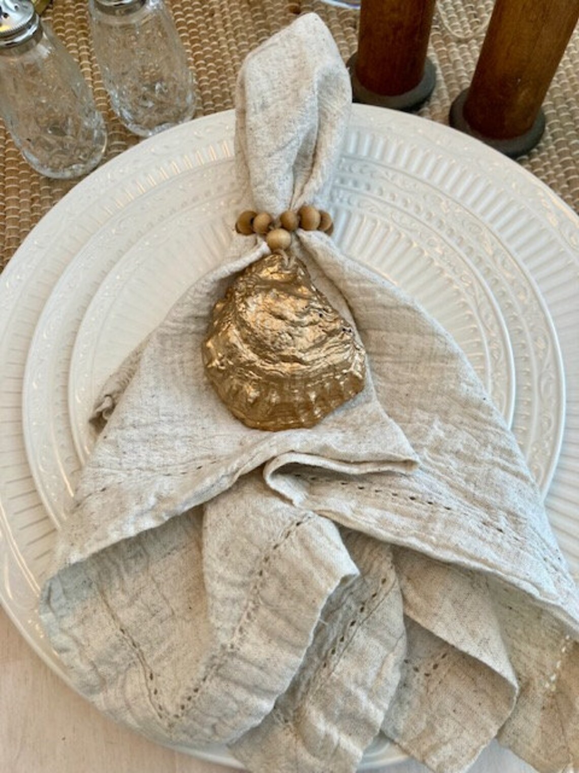 Oyster Shell Napkin Rings Monstera Decoupage Gold Paint Adorned With ...