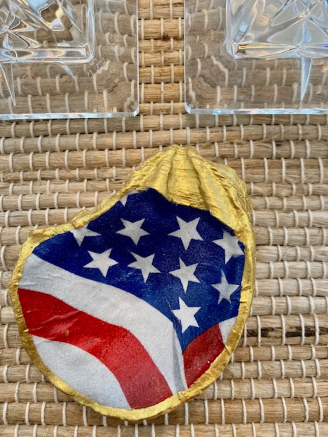 American Flag Oyster Shell Ring Paper Weight 4th of July Patriotic Red ...