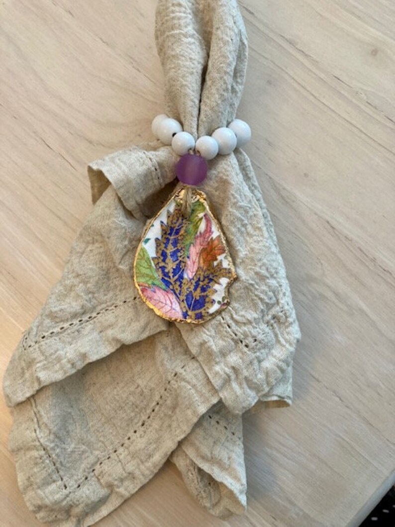 Oyster Shell Napkin Rings Pastel Leaf Grand Millennial Granny Decoupage ...